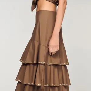 Sandro Maxi Ruffled Rhinestone Skirt