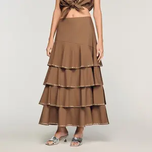 Sandro Maxi Ruffled Rhinestone Skirt