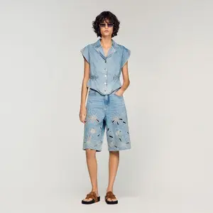 Sandro Fitted Denim Top