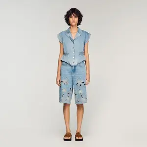 Sandro Fitted Denim Top