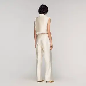 Sandro Straight-leg Satin Trousers With Belt Loops - Cream