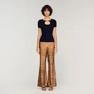 Sandro Slim-fit Ribbed Knit Top With Openwork Collar