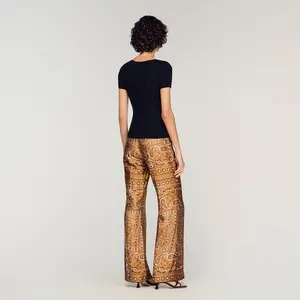 Sandro Slim-fit Ribbed Knit Top With Openwork Collar