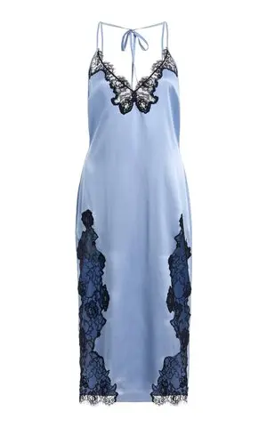 FLEUR DU MAL Juliet Lace-trimmed Silk Charmeuse Slip Dress - Light Blue