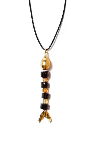 Chan Luu Fishbone Paracord 18k Gold-plated Smoky Quartz Necklace - Brown