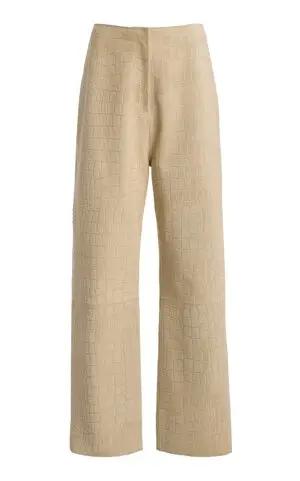 Tove Tieve' Croc-effect Suede Wide-leg Trousers - White