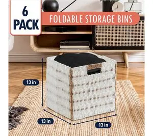 ORNAVO HOME 6 Pack 13'in Paper Wicker Storage Cube Bin