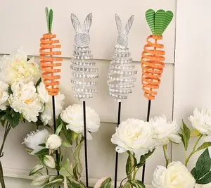 HOME REFLECTIONS S/4 24' In/outdoor Metal Bunny & Carrot - One-color