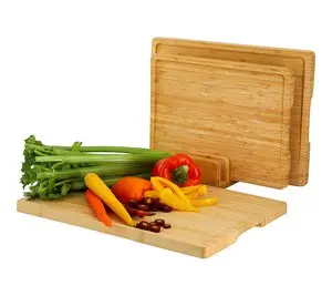 MEGACHEF 3pc Natural Bamboo Cutting Board Set W Ith Base - One-color