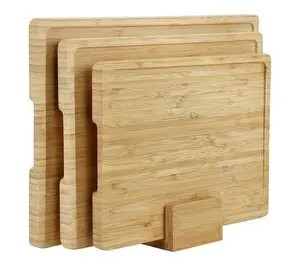 MEGACHEF 3pc Natural Bamboo Cutting Board Set W Ith Base