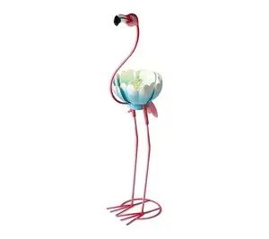 GLITZHOME 26.25'h Metal Solar Standing Flamingo Garden Statue - One-color