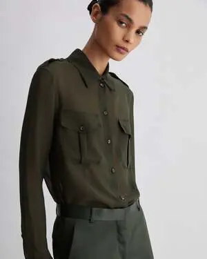 Veronica De Piante Daphne Shirt In Silk - Olive