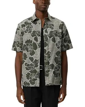 LES DEUX Charlie Floral Shirt - Olive Night