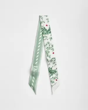 Dior Toile De Jouy Clover Mitzah Scarf - Green And White Silk Twill