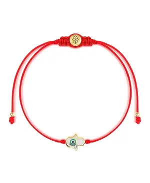 KARMA AND LUCK Charismatic Personality Enamel Hamsa Drawstring Bracelet - Red