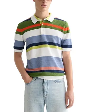 Scotch & Soda Structured Striped Knitted Polo Shirt - Off White