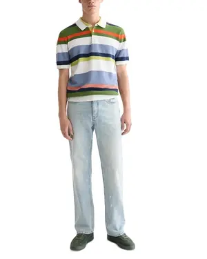 Scotch & Soda Structured Striped Knitted Polo Shirt - Off White