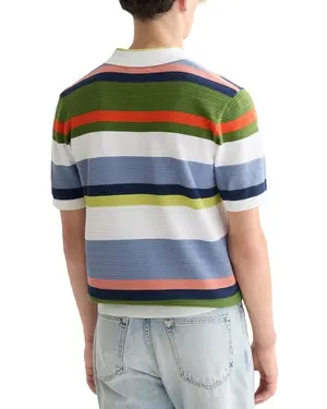 Scotch & Soda Structured Striped Knitted Polo Shirt - Off White