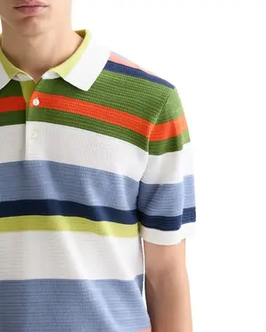 Scotch & Soda Structured Striped Knitted Polo Shirt - Off White