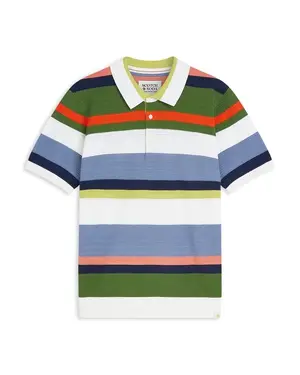 Scotch & Soda Structured Striped Knitted Polo Shirt - Off White
