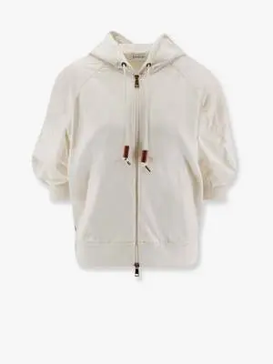 Moncler Cotton Sweatshirt With Nylon Sleeves - White