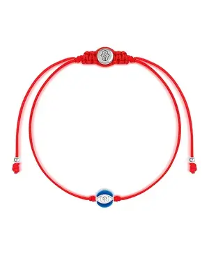 KARMA AND LUCK Navy Enamel Evil Eye Drawstring Bracelet - Red