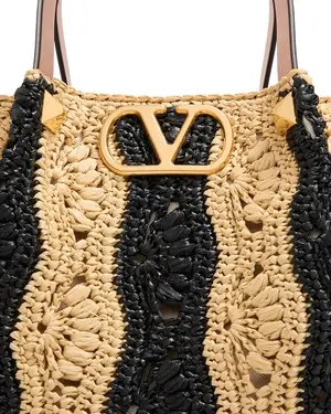 Valentino Garavani Medium Striped Raffia Tote Bag