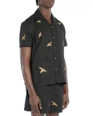 BAZISZT Columbus Embroidered Button Front Camp Shirt