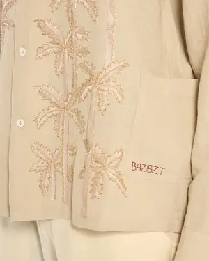 BAZISZT Embroidered Button Front Camp Shirt
