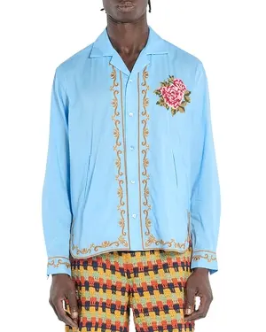 BAZISZT Hamilton Embroidered Button Front Camp Shirt - Blue