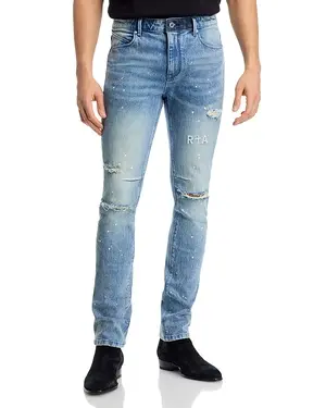 RtA Pre Ripped Skinny Jeans - Medium Blue Paint Splat