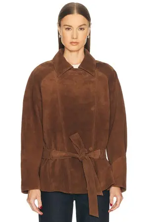 AEXAE Leather Suede Belted Jacket
