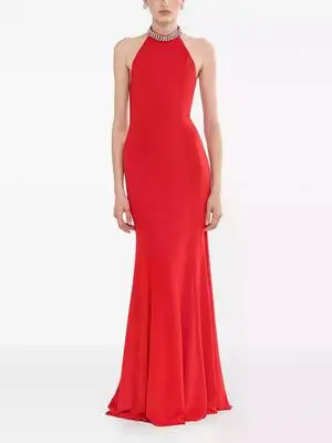 NISSA Backless Crystal Embellished Maxi Dress - Red