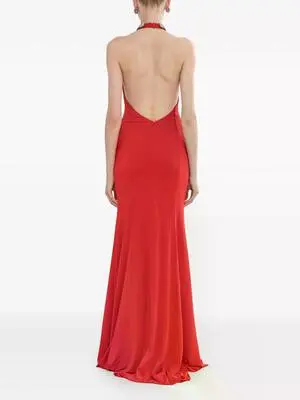NISSA Backless Crystal Embellished Maxi Dress - Red