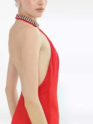 NISSA Backless Crystal Embellished Maxi Dress - Red
