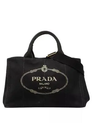 Prada Canvas Canapa Logo Satchel - Black