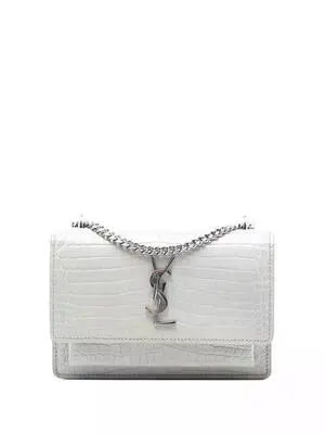 Saint Laurent Mini Croc Embossed Leather Monogram Sunset Wallet On Chain