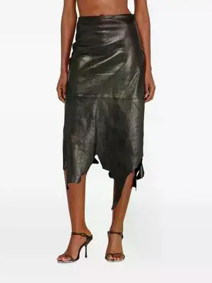 DIESEL® Nappa Leather Irregular Hem Midi Skirt