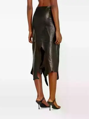 DIESEL® Nappa Leather Irregular Hem Midi Skirt