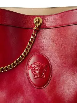 Versace Small Leather Bucket Bag With Medusa Cameo - Red