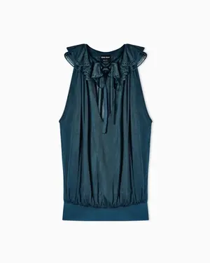 Giorgio Armani Viscose Top With Ruffle Detailing - Green