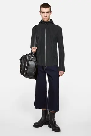 Acne Studios Zip-up Hooded Cardigan - Dark Grey Melange