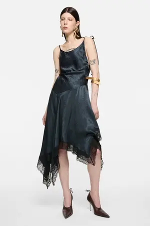 Acne Studios Satin Lace Dress - Petrol Blue