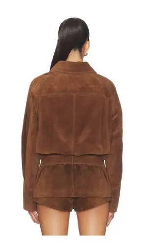 AEXAE Leather Suede Belted Jacket In Brown
