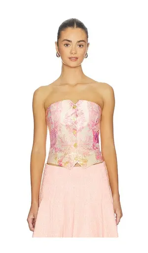 Alice + Olivia Kelcey Strapless Vest In Rose - English Rose Toile