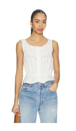 RE/DONE Jerry Tank Blouse Top In Ivory