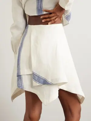 JW Anderson Asymmetric Linen-jacquard Mini Skirt - Neutrals