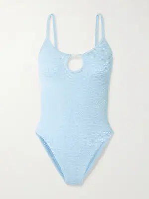 Hunza G Mia Bead-embellished Crinkle Swimsuit - Blue