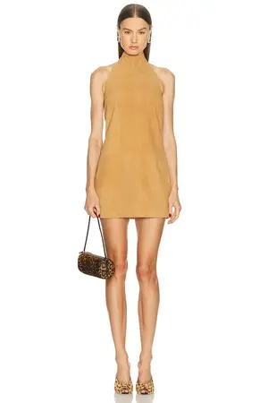 AEXAE Leather Suede Mini Halter Dress