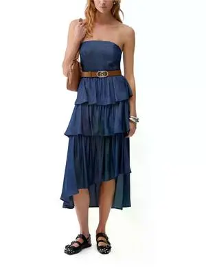Liu Jo Asymmetrical Tiered Midi Denim Dress
